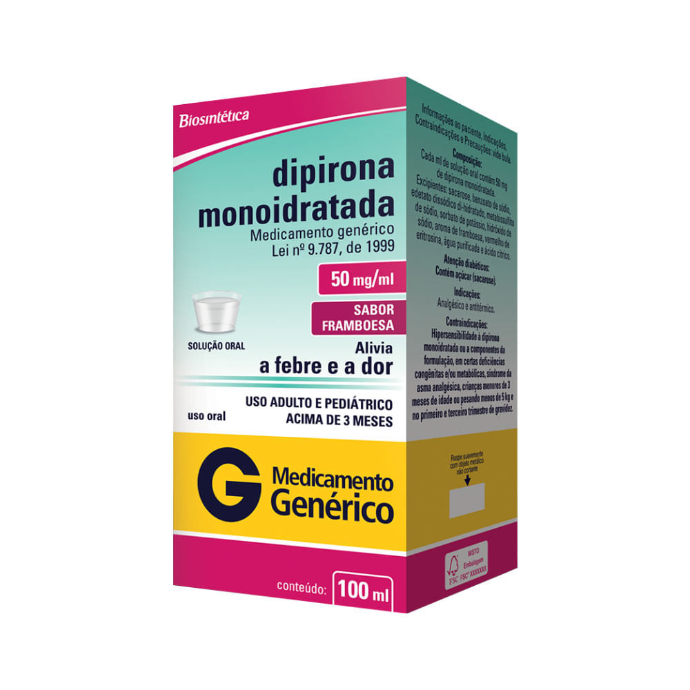 Dipirona Biosintetica 100ml Solucao Oral 50mg/ml Generico - Drogaria ...
