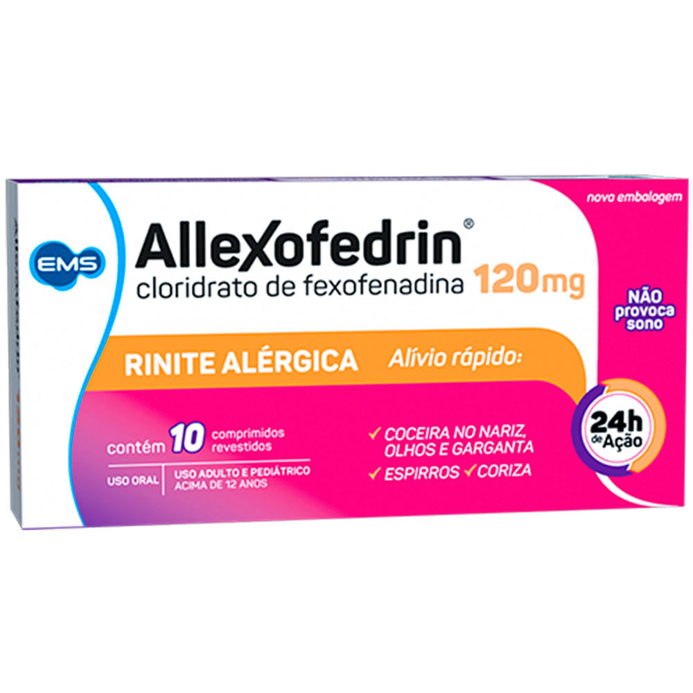 ALLEXOFEDRIN 120MG COM 10 COMPRIMIDOS RENITE ALERGICA ALIVIO RAPIDO 24 ...