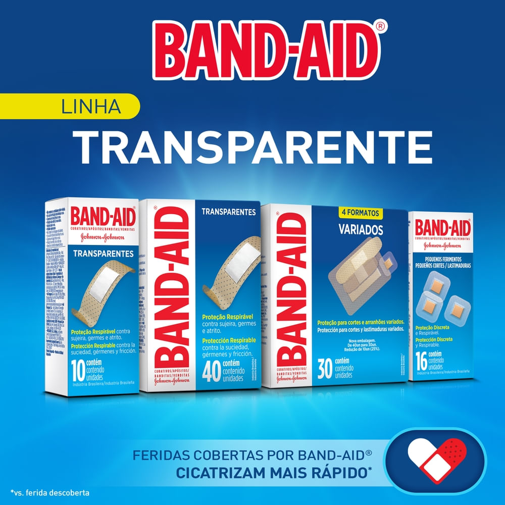CURATIVO BAND-AID COM 30 ADESIVOS TRANSPARENTES SORTIDOS - Drogaria ...