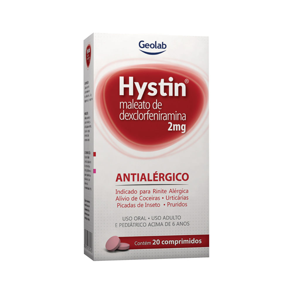 HYSTIN COM 20 COMPRIMIDOS 2MG - Drogaria Catarinense