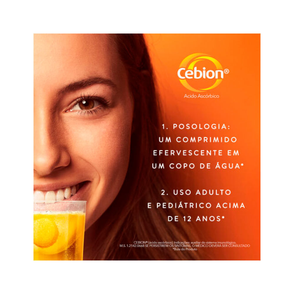 Cebion 1g Vitamina C Imunidade Sem Acucar Com 10 Comprimidos ...