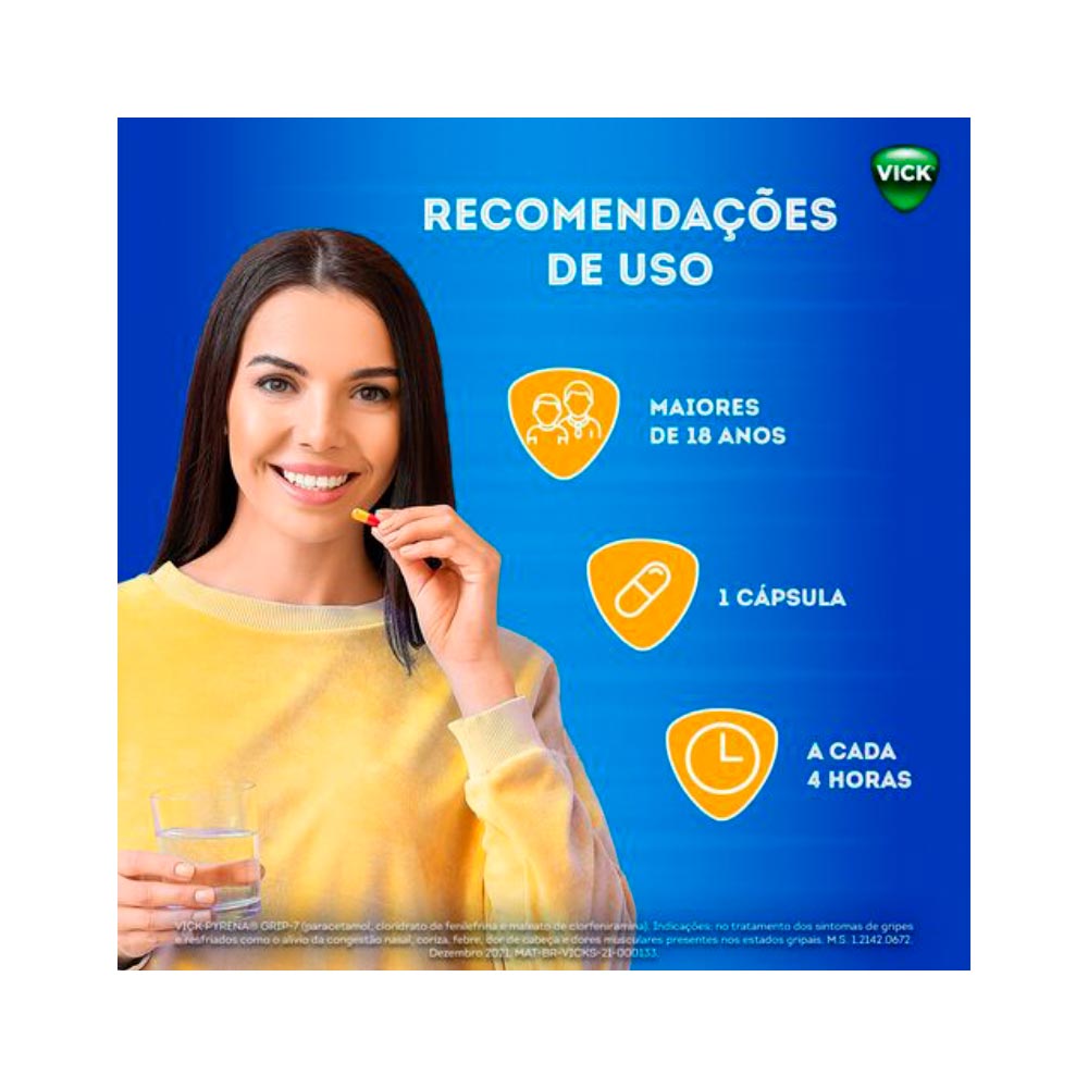 Vick Pyrena Grip-7 Gripe Com 5 Capsulas 400+4+4mg Resfriado - Drogaria ...