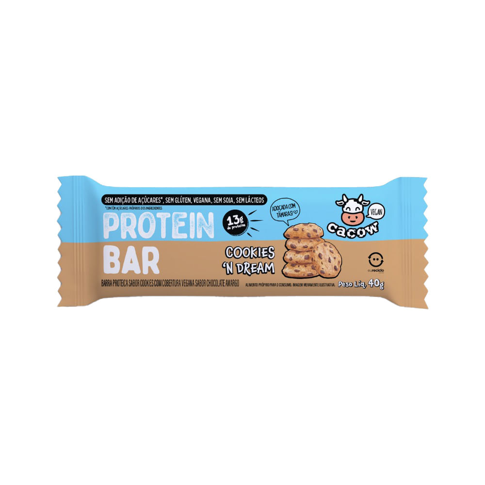 BARRA PROTEICA CACOW PROTEIN BAR COOKIES N DREAM 40GR - Drogaria ...