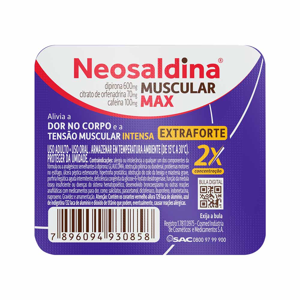 RELAXANTE MUSCULAR NEOSALDINA MUSCULAR MAX EXTRAFORTE 4 COMPRIMIDOS ...