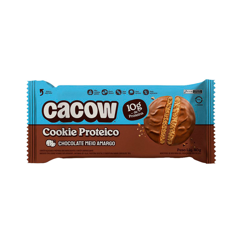 BISCOITO CACOW COOKIE PROTEICO CHOCOLATE MEIO AMARGO 40GR - Drogaria ...